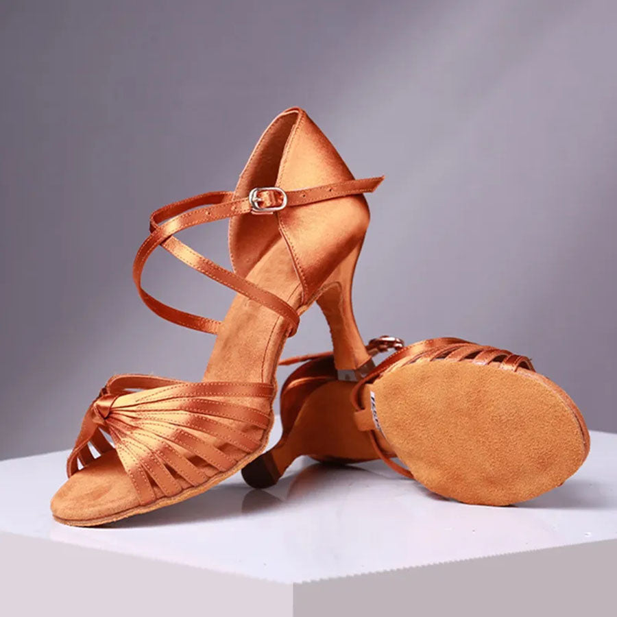 Women's Satin Customized Heel Ankle Strap Latin Dance Shoes Ballroom D ...