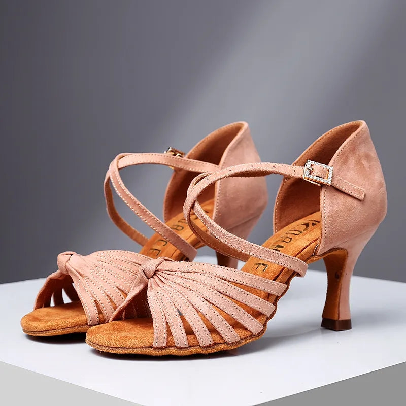 KCDANCE Women's Suede Pink 6.5cm/7.5cm Ankle Strap Latin Dance Shoes B ...