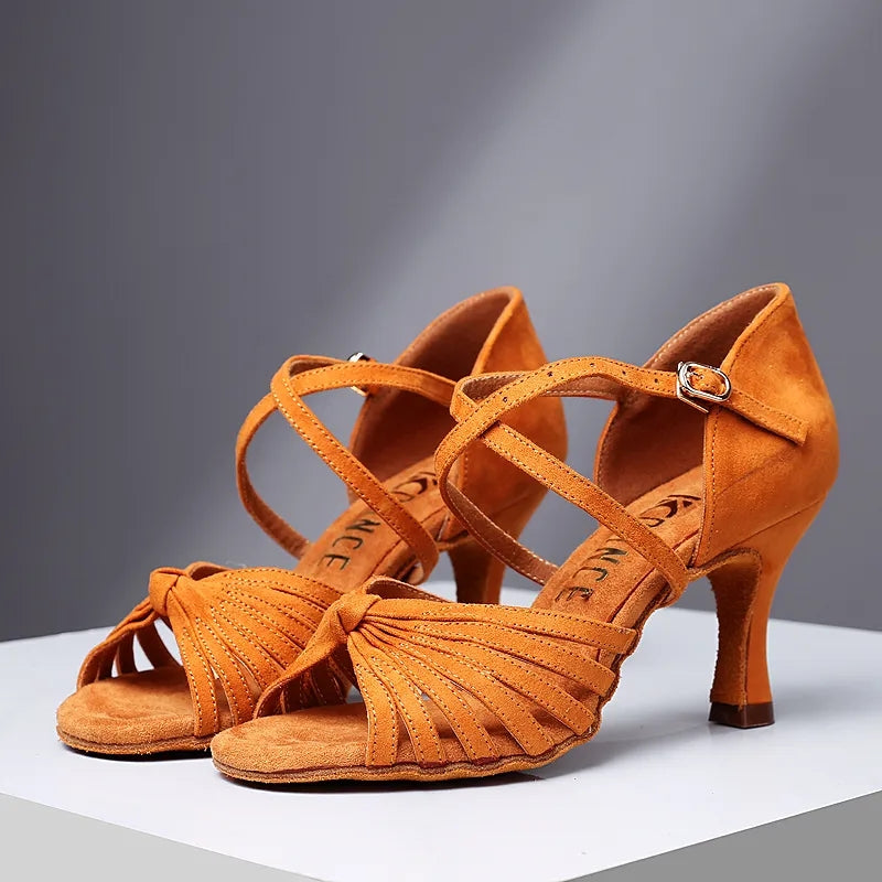 KCDANCE Women's Suede Brown 6.5cm/7.5cm Latin Dance Shoes Ballroom Dan ...