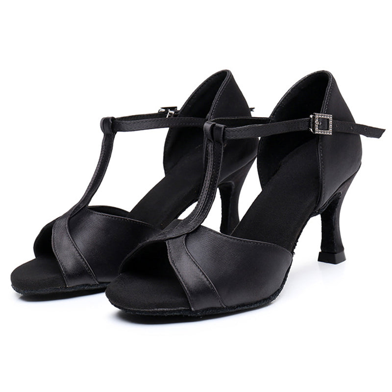 Women's Satin 5.5cm/7.5cm Heel Ankle Strap Latin Dance Shoes Ballroom ...