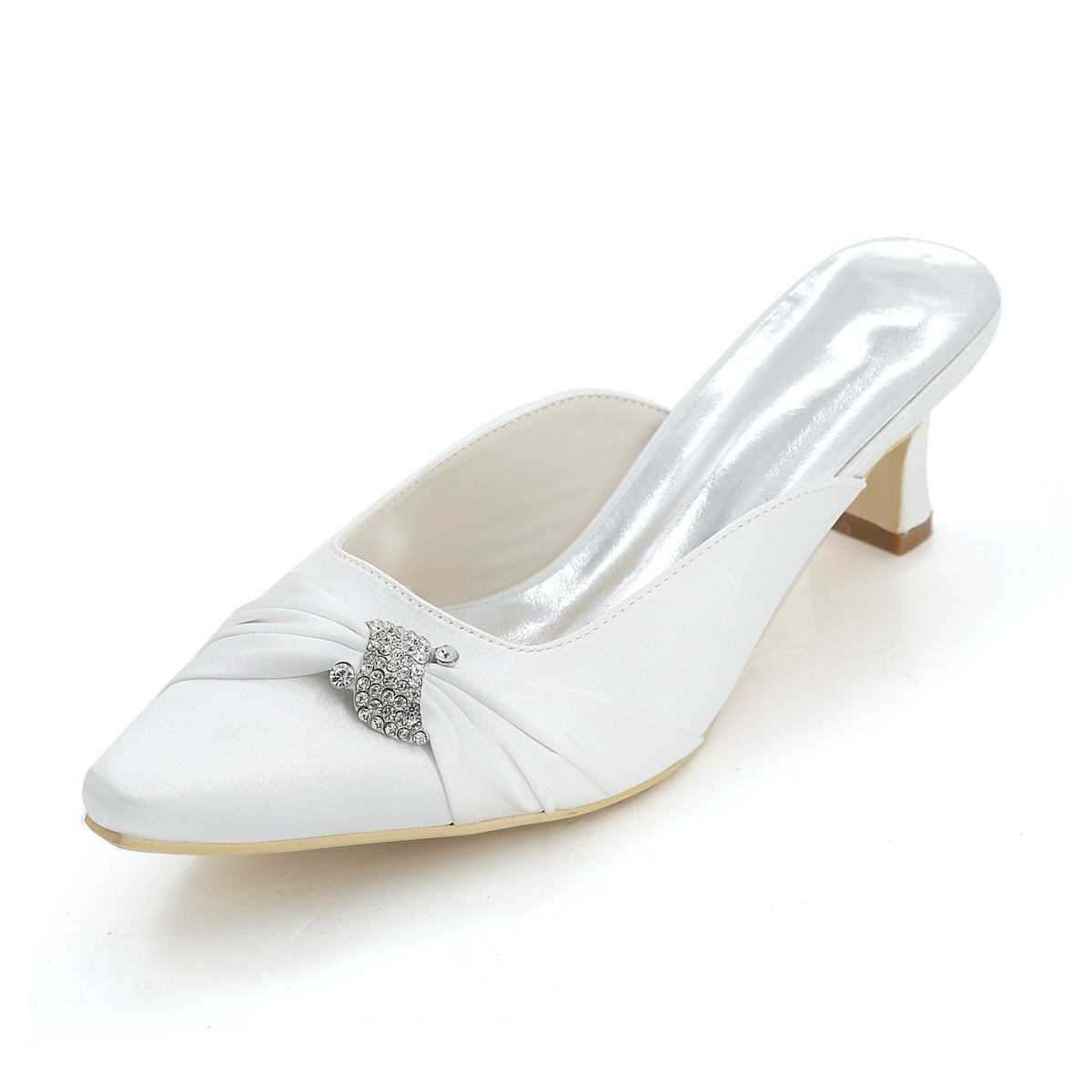 Women's Satin Chunky Heel Pumps With Rhinestone Wedding Shoes Bridal ...