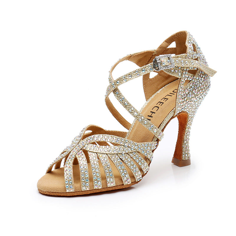 Women's Sparkling Glitter Heels Latin With Rhinestone Dance Shoes ...