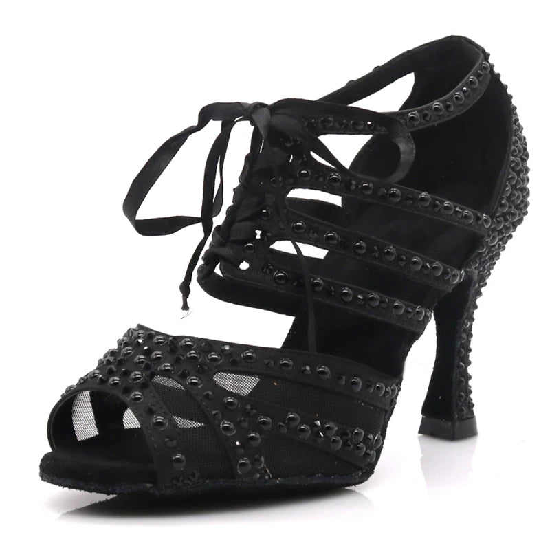 Women's Satin Customized Heel Dance Boots Salsa Shoes Ballroom Dance S ...