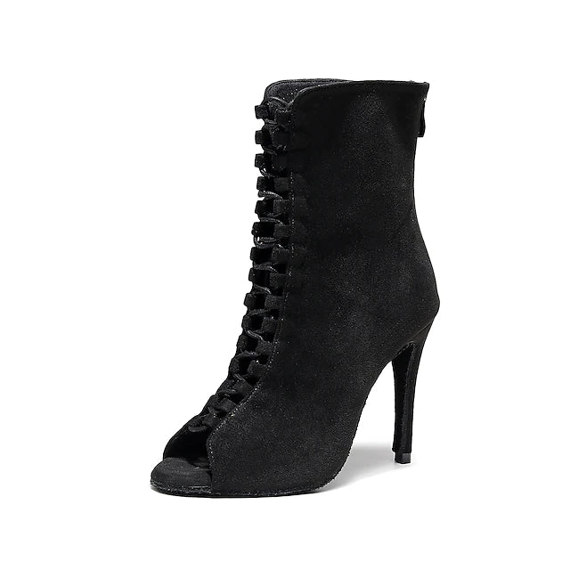 DS Women's PU Leather 10cm Heel Jazz Shoes Dance Boots Ballroom Dance ...